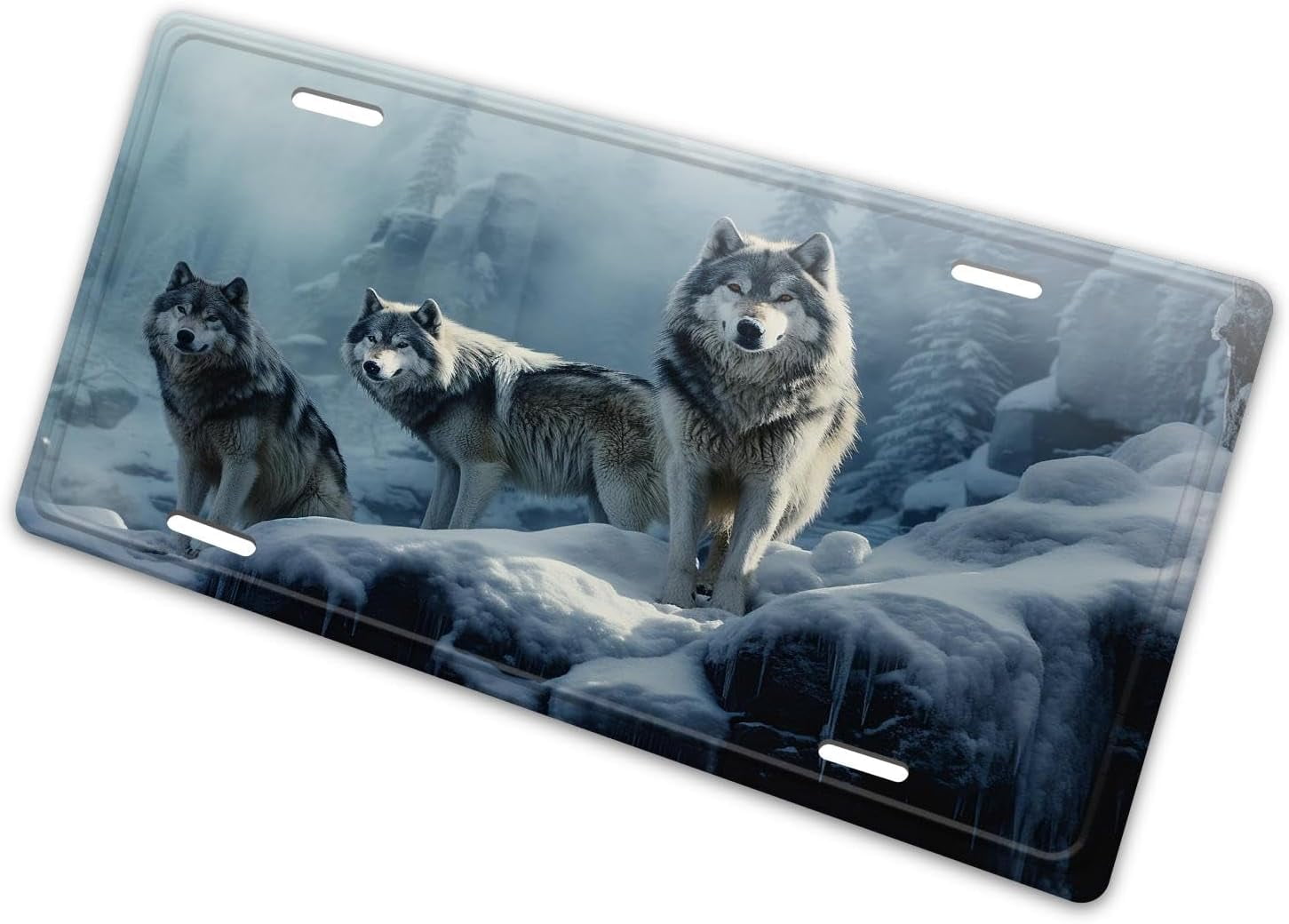Winter Wolf Family 3D Forest Animals Creative License Plate Cover ...