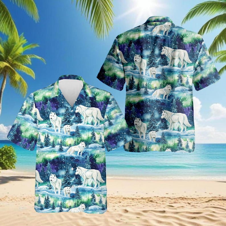 Winter Wolf Hawaiian Shirt For Men, Tropical Vacation Shirt ...