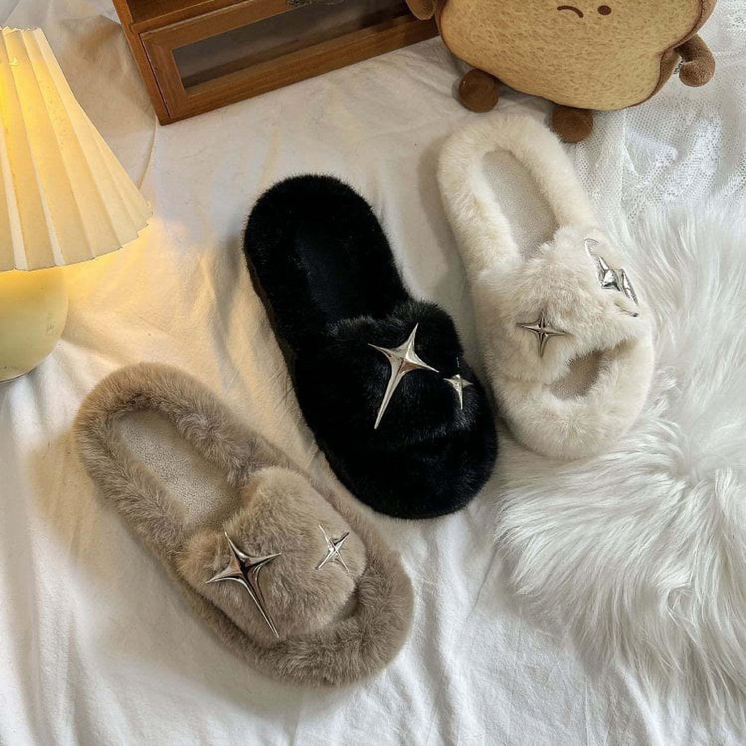 Winter Woman Slipper Flock Female Shoes Platform Low Luxury Slides Fur ...