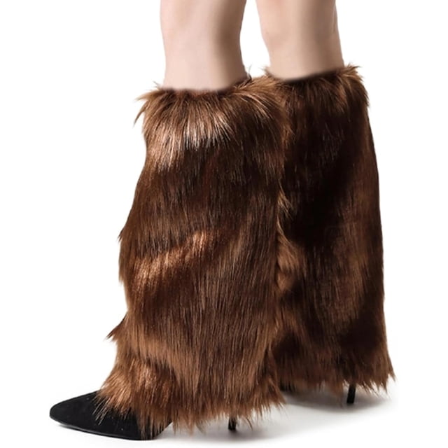 Winter Women Faux Fur Fluffy Leg Warmers Fuzzy Long Boot Covers Furry ...