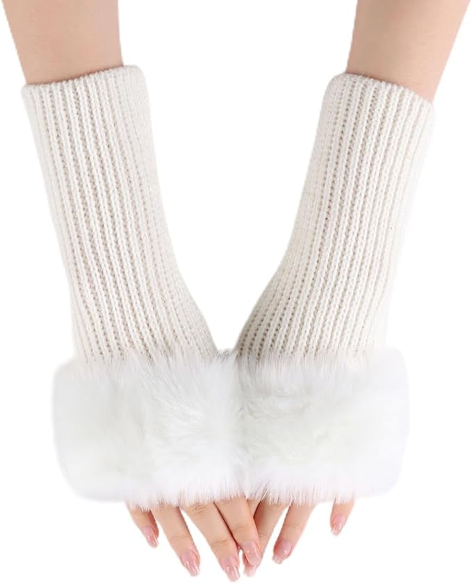 Winter Women Fingerless Gloves, Knitted Arm Warmers Hand Mittens ...