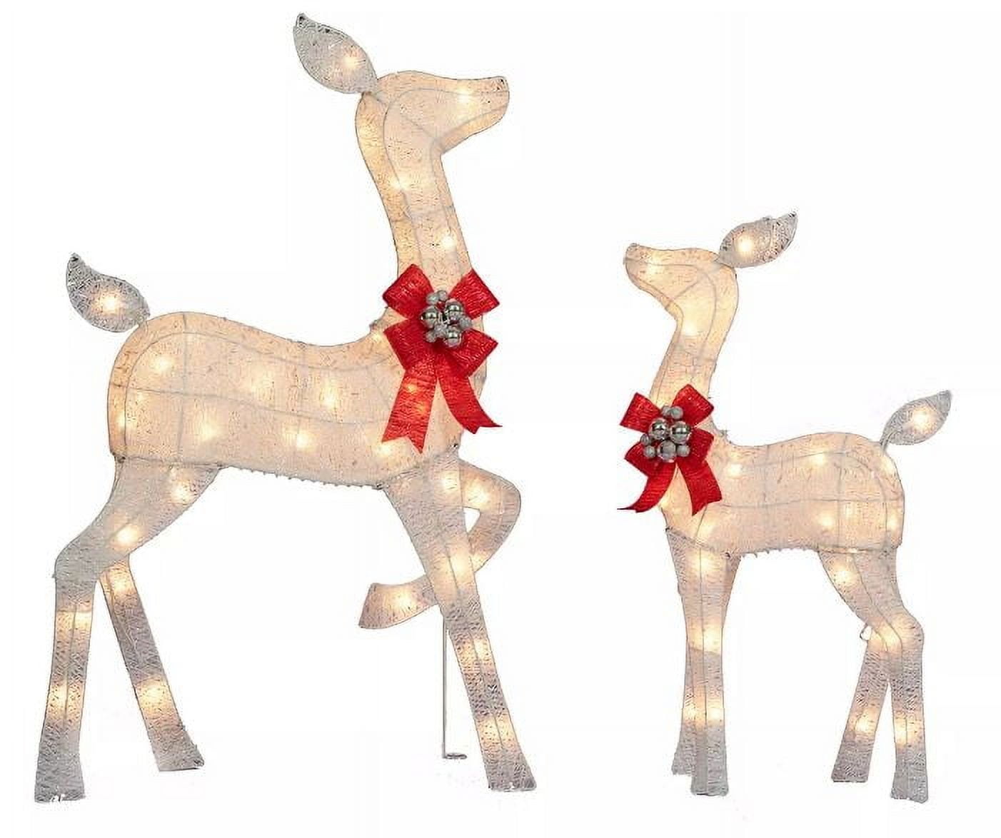 2 Piece - White Glittering Reindeer Set - 38" Doe, 28" Fawn - 85 Clear ...