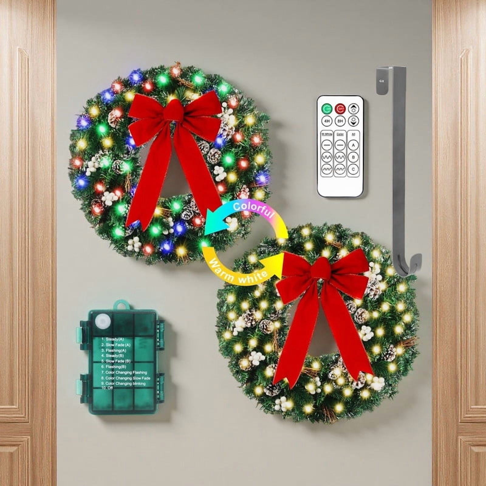 Winter Wonderland 24 Inch LED Wreath, Battery Powered Color Changing ...