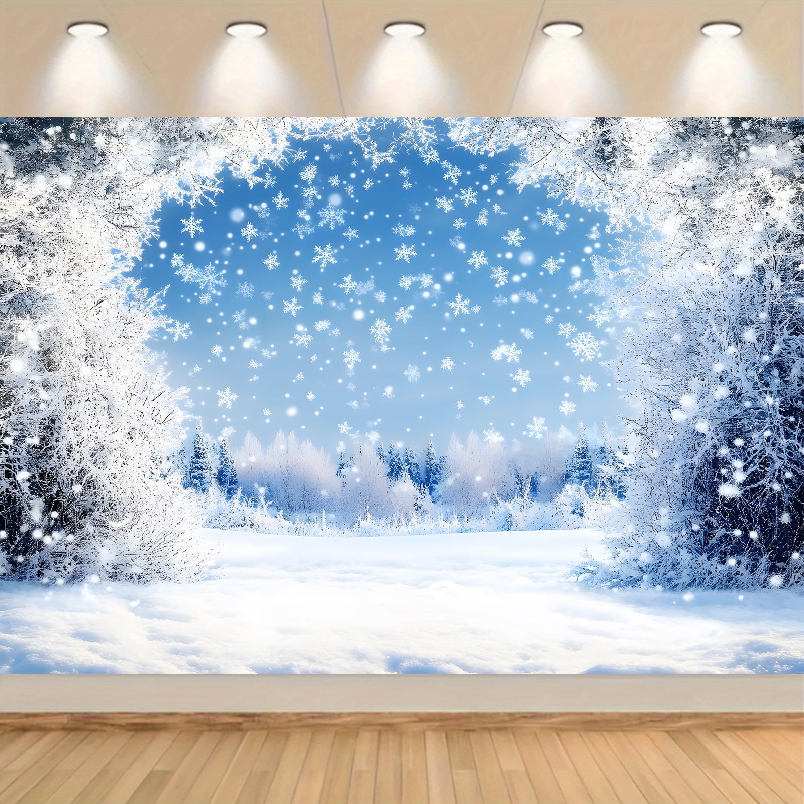 Winter Wonderland Backdrop Christmas Snowy Frosted Tree Photography ...