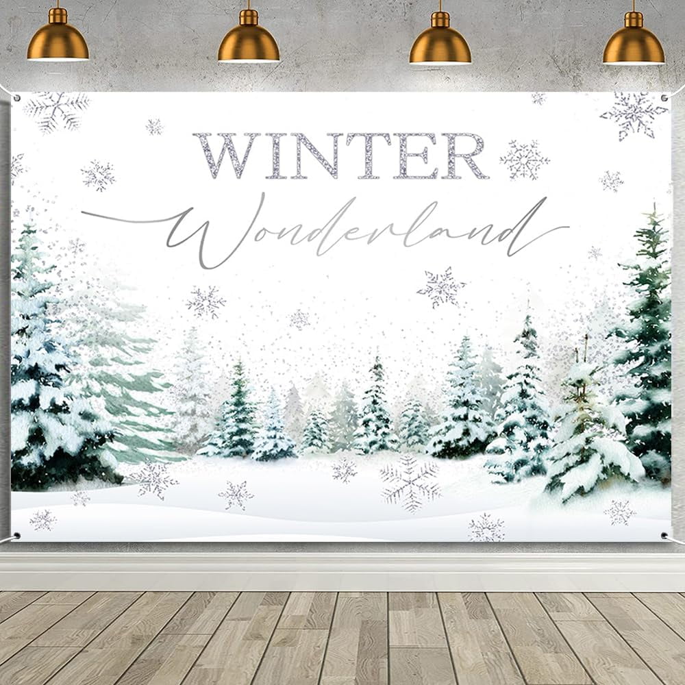 Winter Wonderland Backdrop Winter Silver Snowflakes Baby Shower Decorations Banner Winter ...