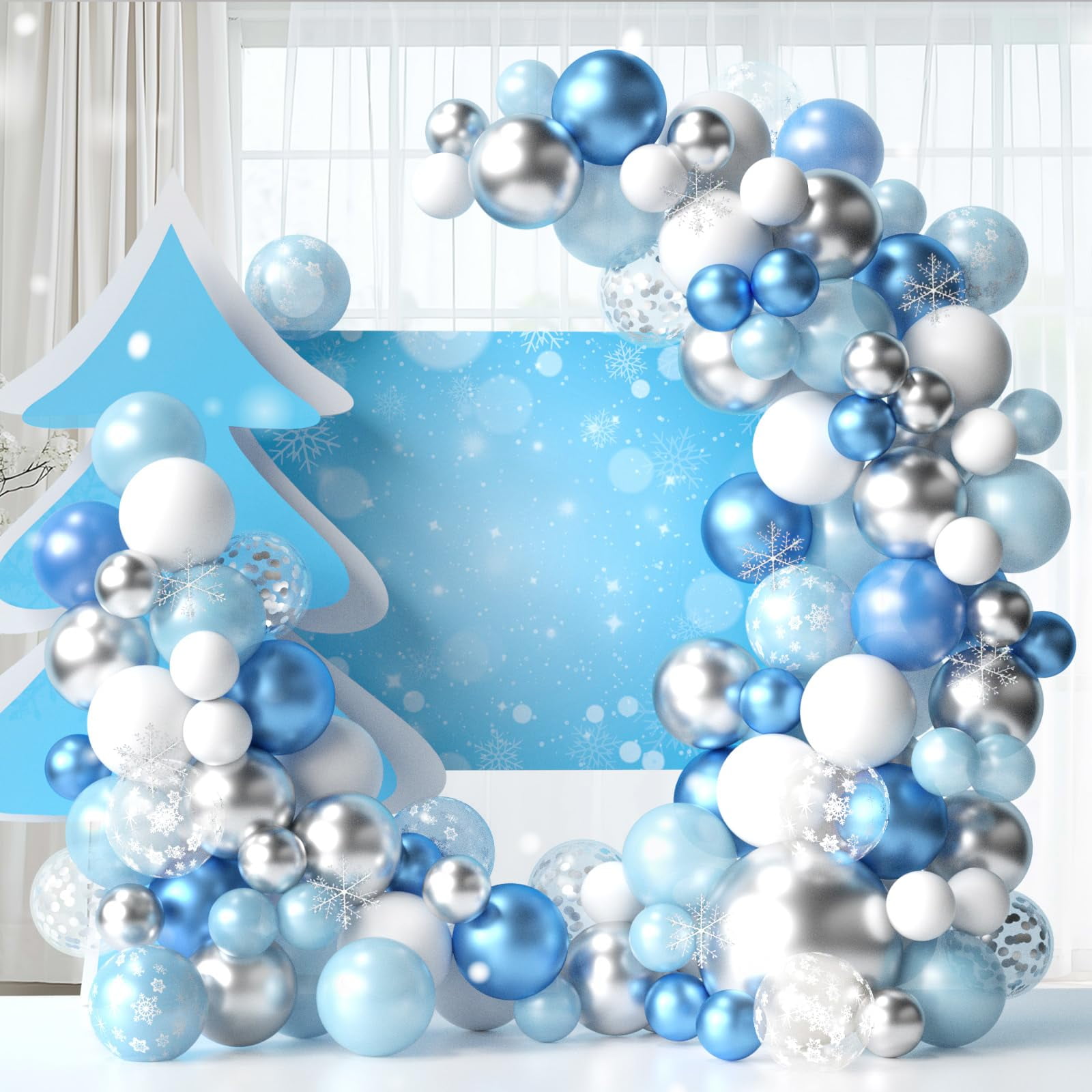 Winter Wonderland Balloons Garland AIF4 with Blue Ice Backdrop ...