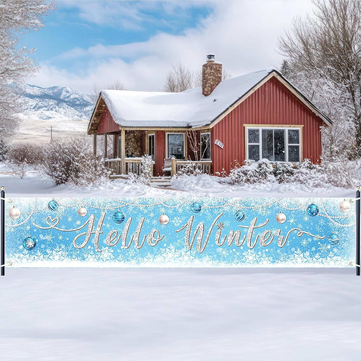 Winter Wonderland Banner 9.8x 1.6Ft Snowflake Banner Large Blue Hello ...