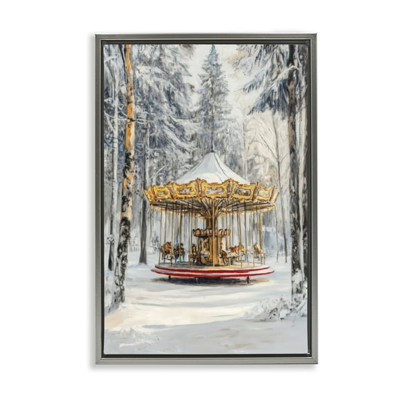 Winter Wonderland Carousel Gray Framed Floater Canvas Wall Art, design ...