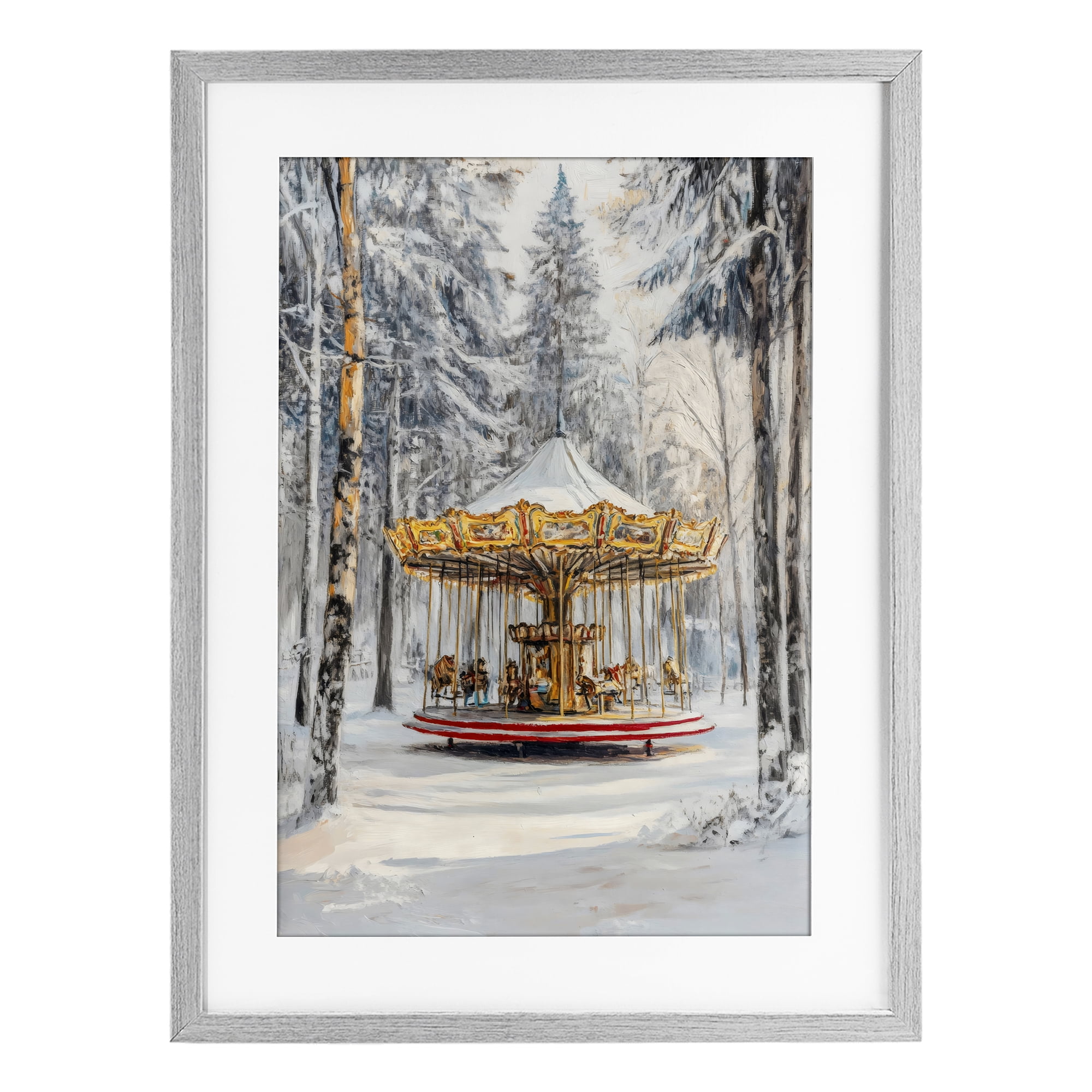 Winter Wonderland Carousel Gray Framed Print Under Glass, design by ...