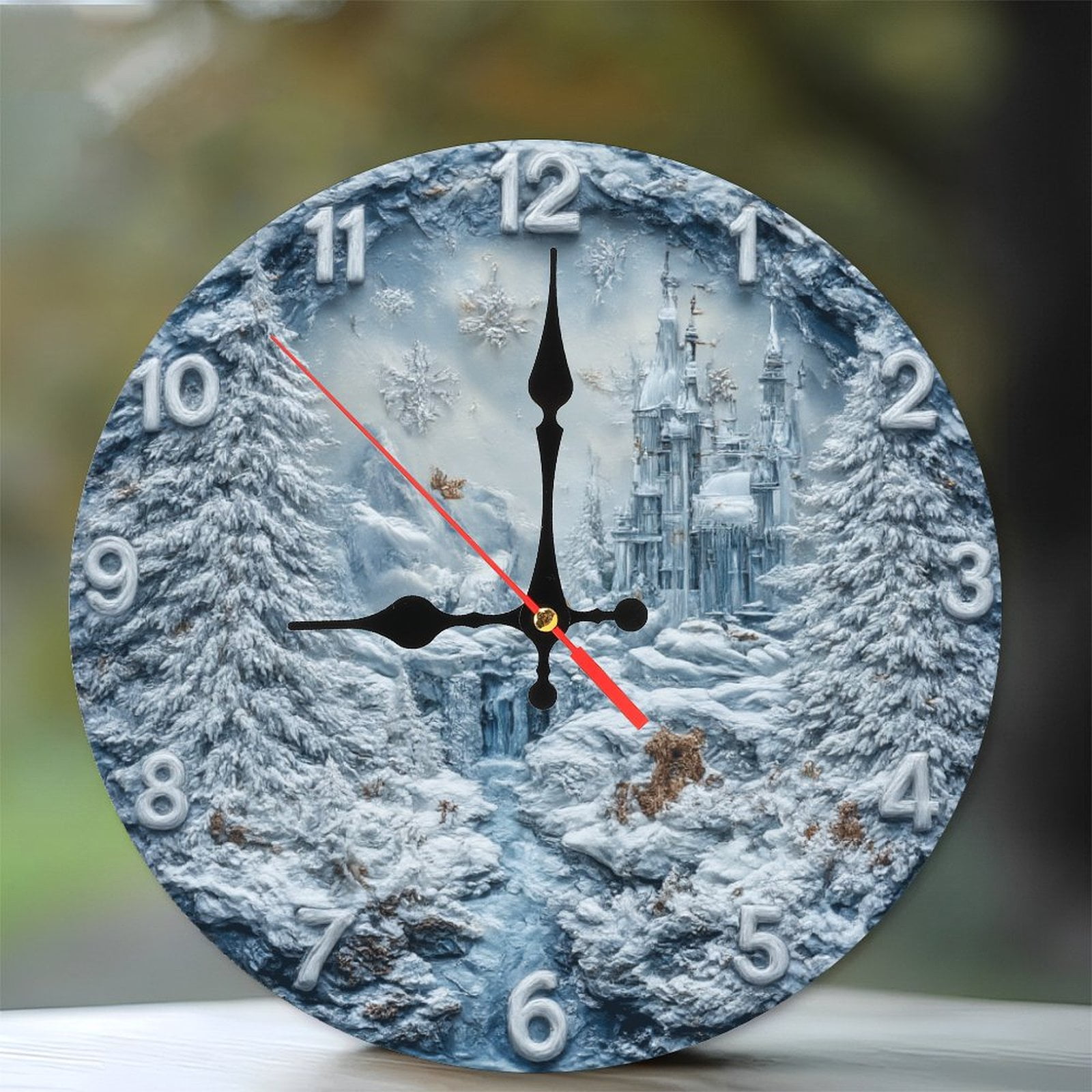 Winter Wonderland Castle Wall Clock 2D Relief Art Decor 10-Inch Silent ...