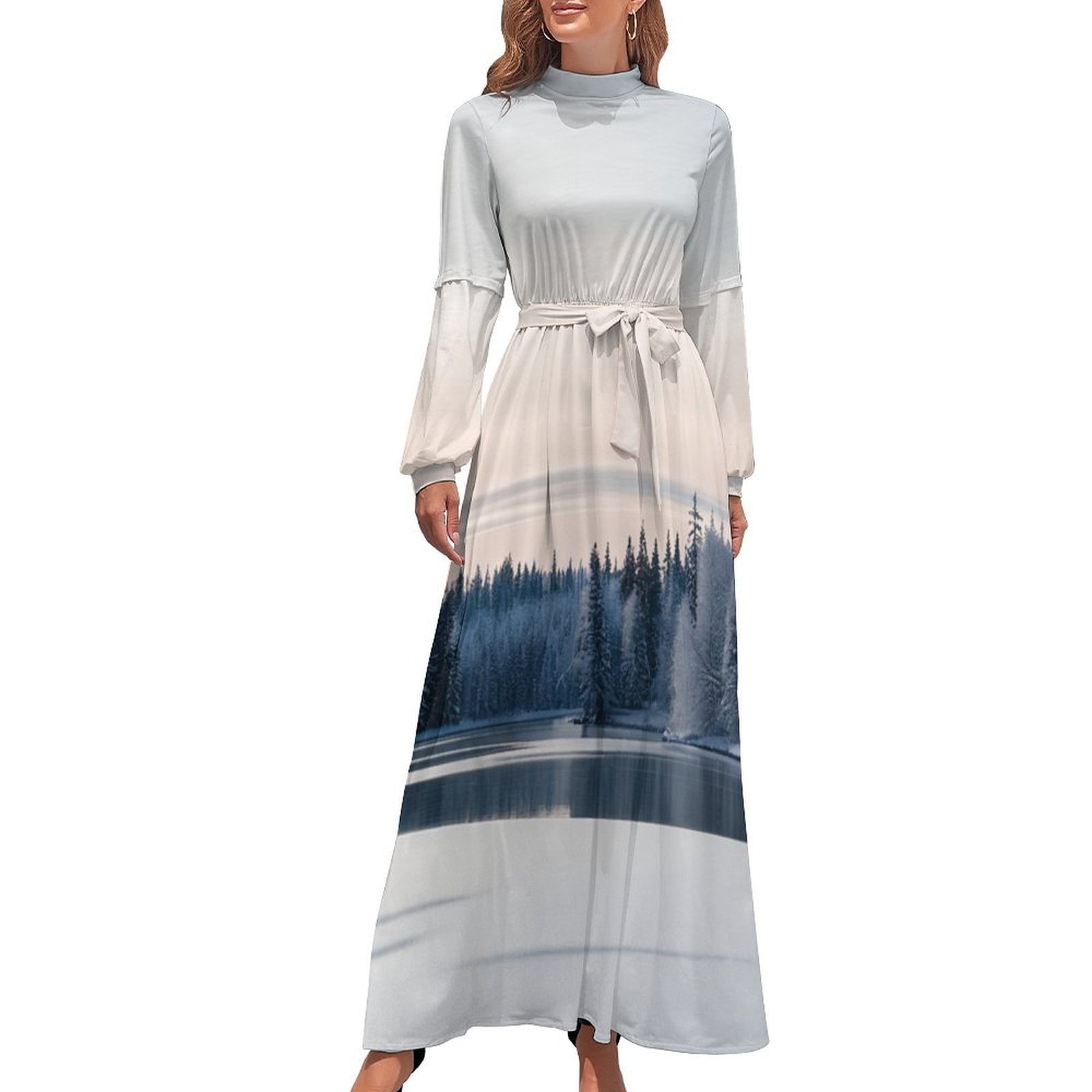 Winter Wonderland Landscape Women's Long Dress Long Sleeves Dress ...