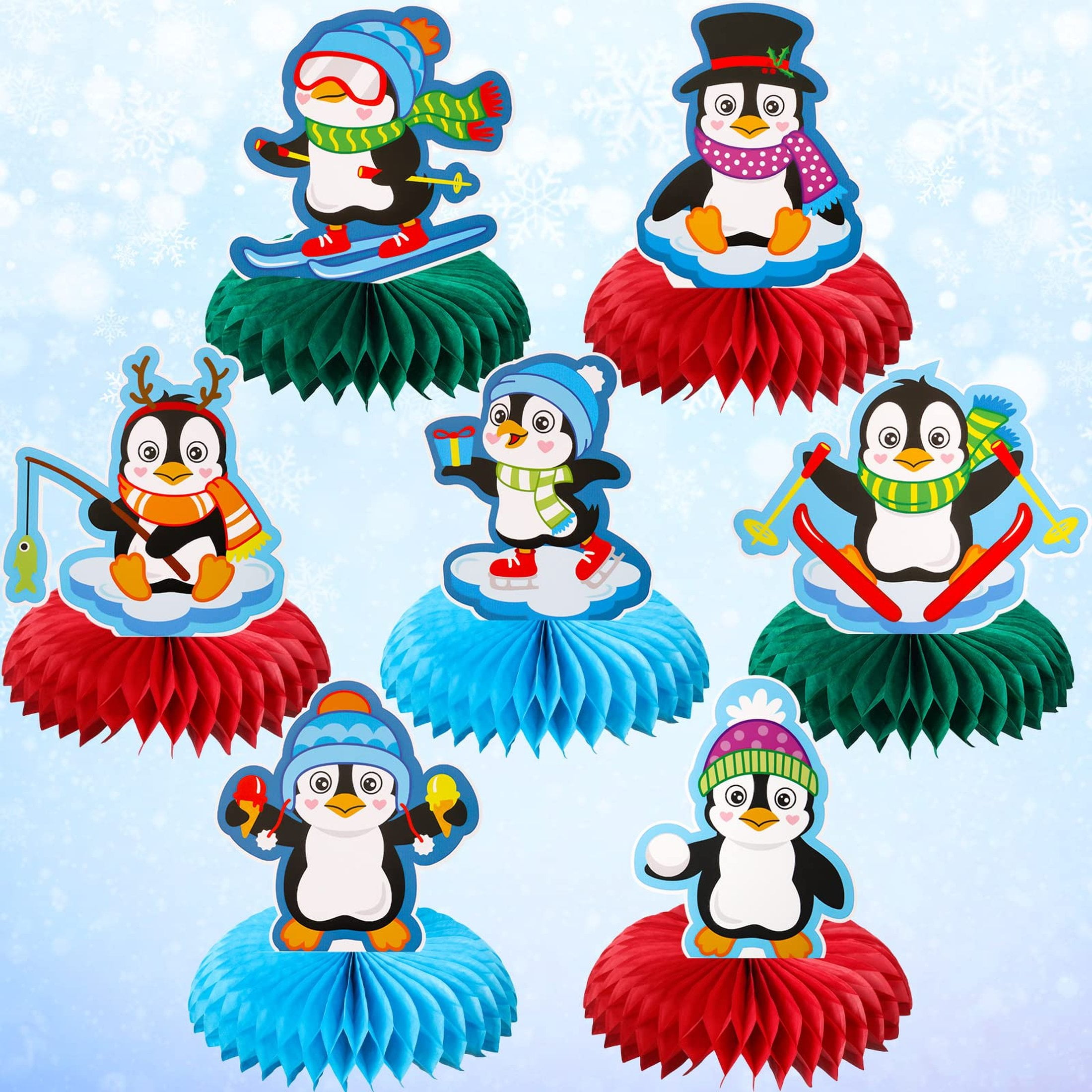 Winter Wonderland Penguin Party Centerpieces - Set of 7 Honeycomb Table ...