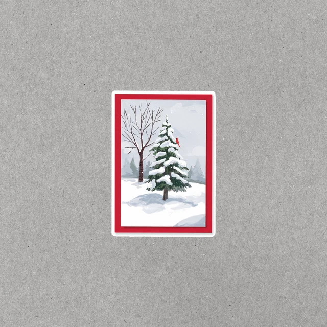 Winter Wonderland Pine Tree And Cardinal Snowy Scene Stickerphone Decal ...