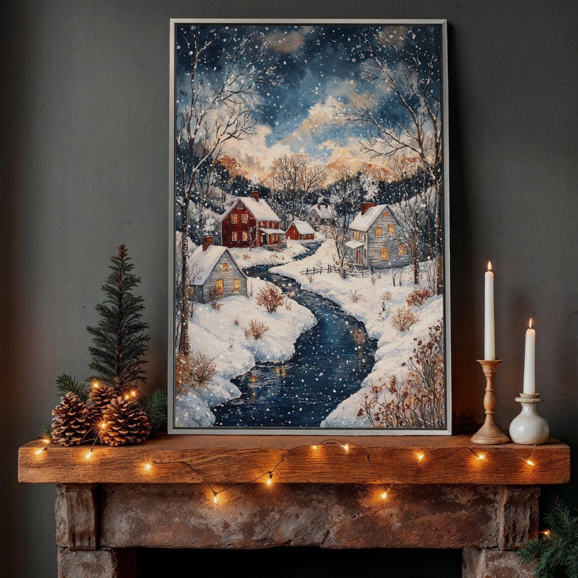 Winter Wonderland Poster Village Wall Art Snowy Landscape Poster ...
