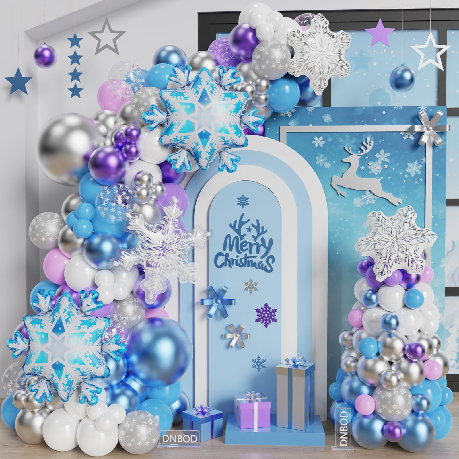 Winter Wonderland Snowflake Party Balloon Arch Kit,156Pcs Blue Silver ...