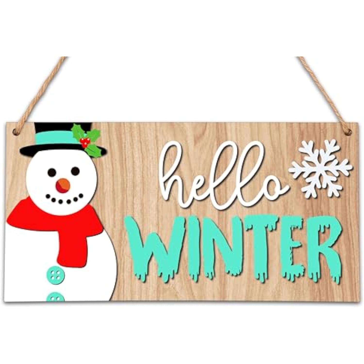 Winter Wooden Sign Decor with Rope, Snowman Welcome Sign Hanging Plaque ...