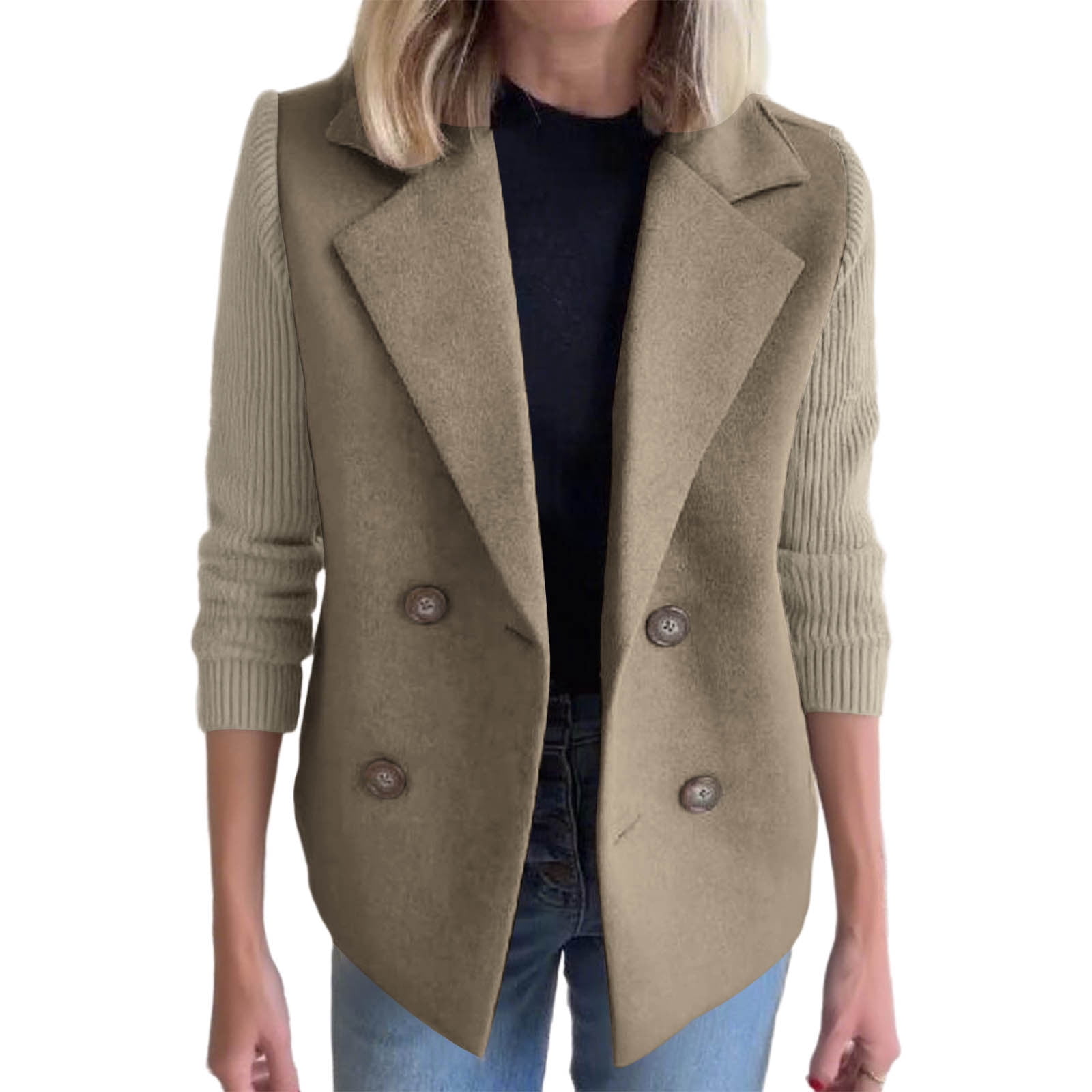 Winter Wool Coat Women's Blazer Coat Short Tunic Peacoat Lapel ...
