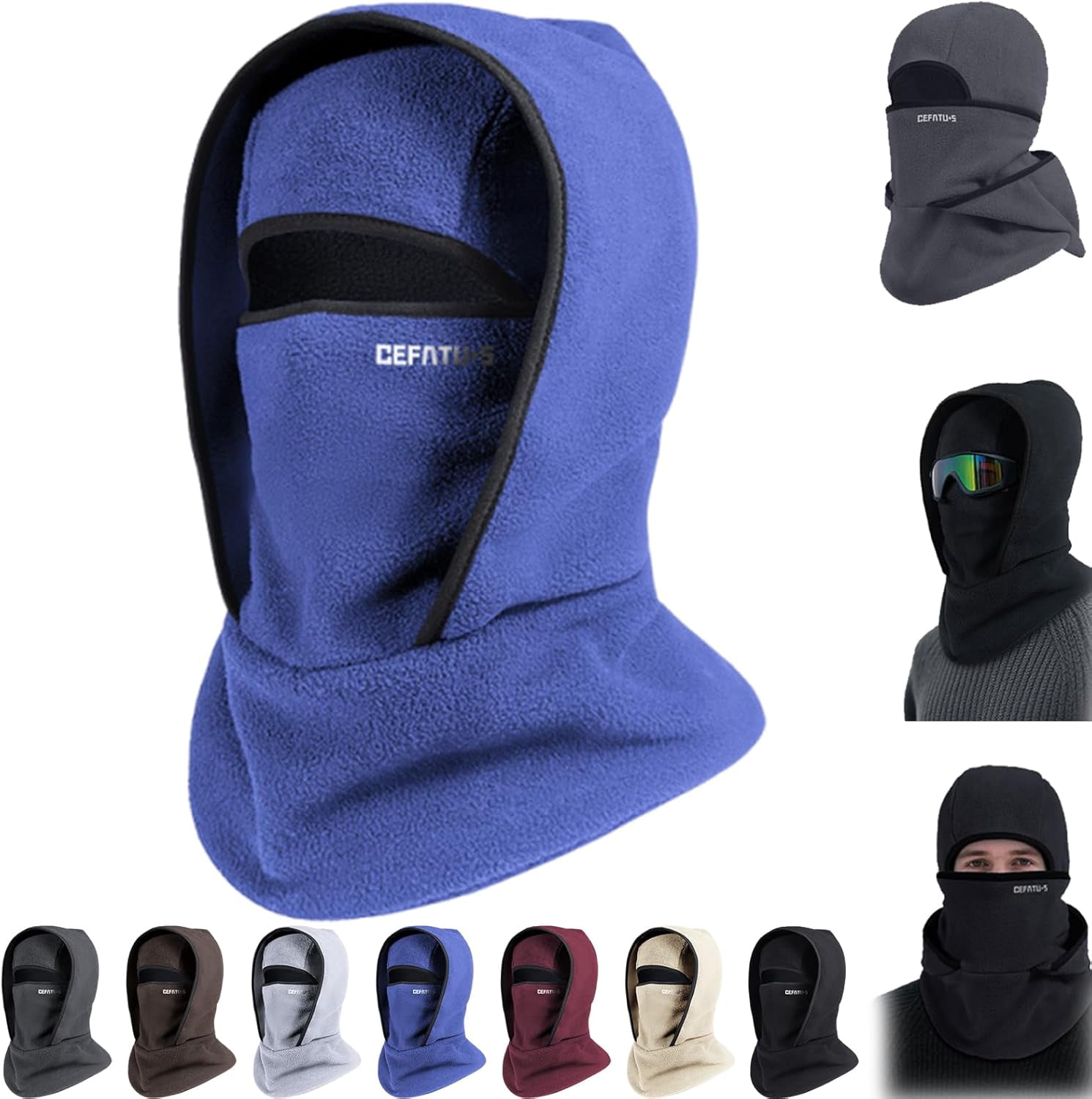 Winter Wool Hat 3 in 1, Thermal Fleece Balaclava Windproof 3 in 1 ...