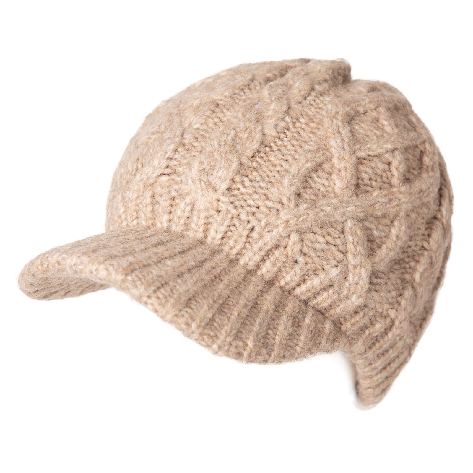 Winter Wool Lined Women's Knit Visor Beanie: Warm Newsboy Hat with Brim ...