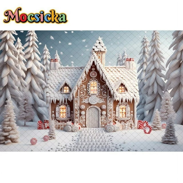 Winter Xmas Gingerbread House Photography Background Kids Family Portrait Backdrop Christmas ...