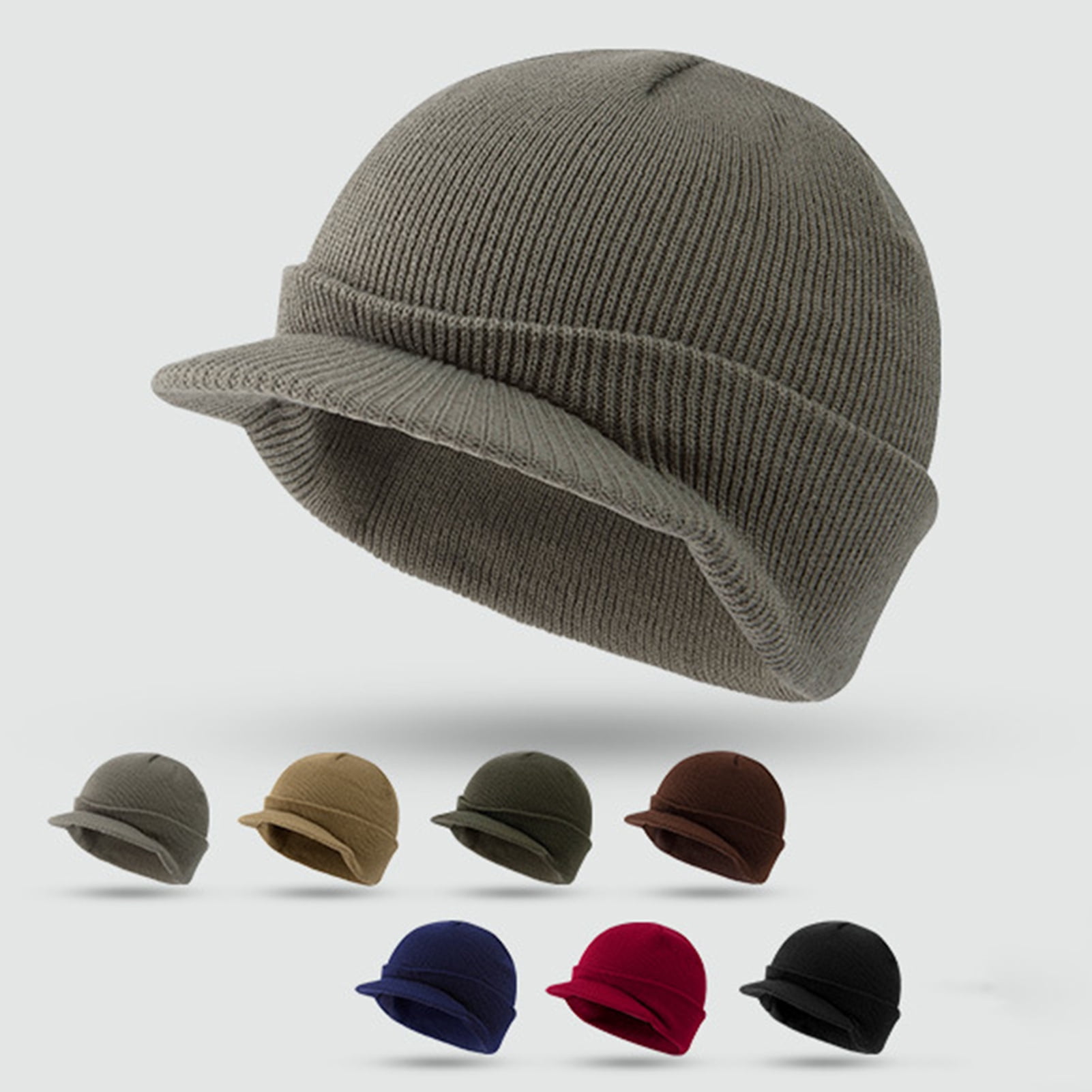Winter Yarn Hat with Short Brim Elastic Anti-slip Solid Color Unisex ...