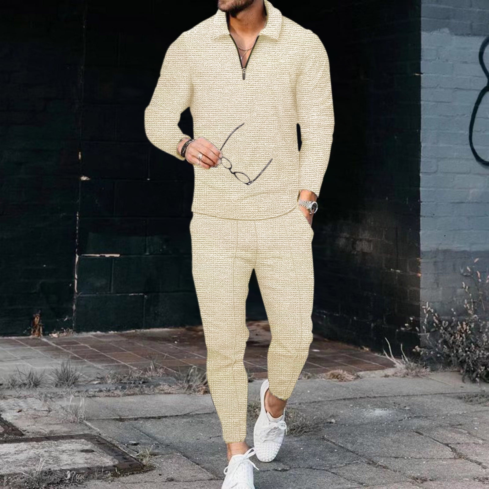 Winter Yellow Mens Outfits 2 Piece Dress Sets Shirt Fashion Tracksuits ...