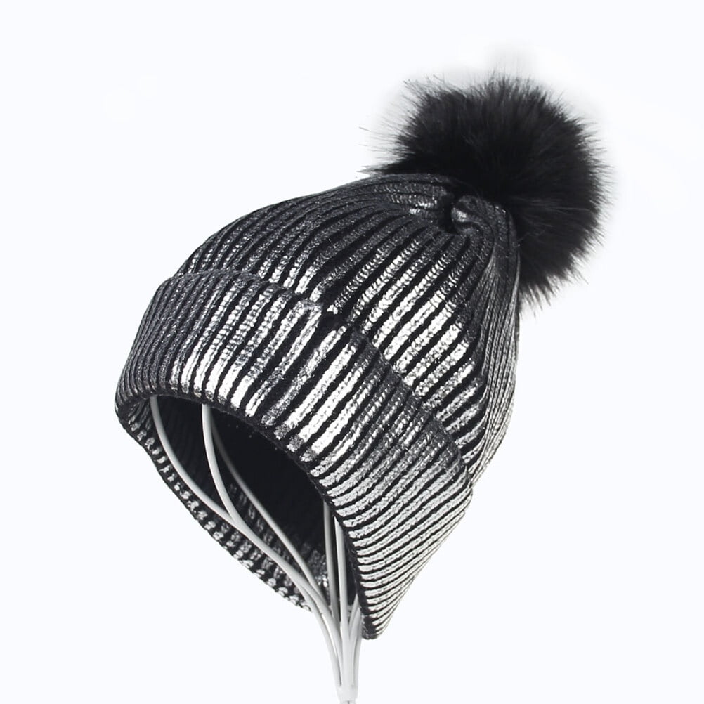 Chic Metallic Shiny Beanie with Pom Pom for Women in Silver and Fall ...