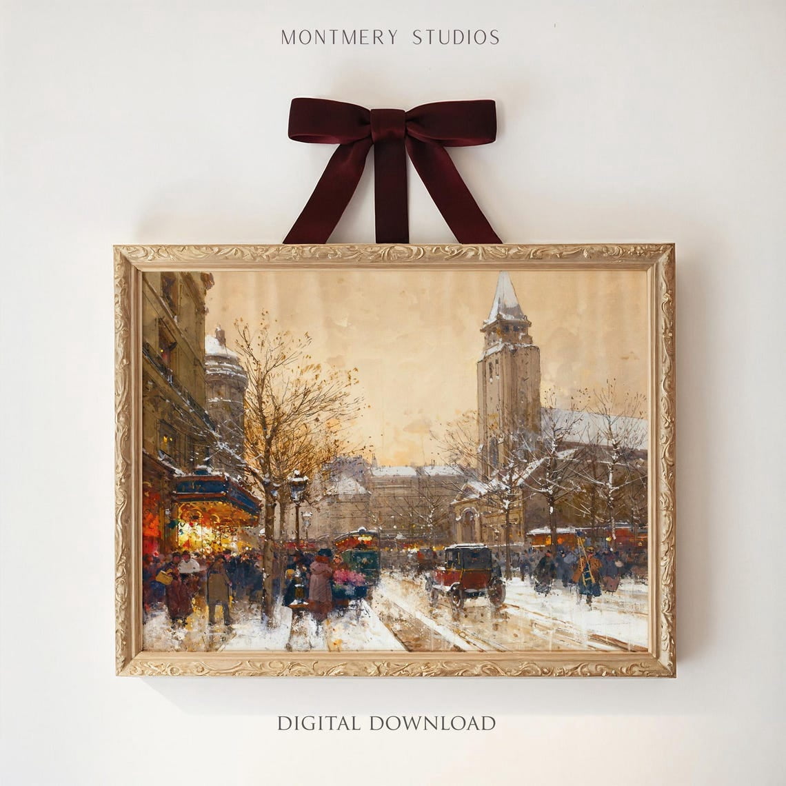 Winter in Paris Street Scene, Winter City Print Poster, Town , Paris ...