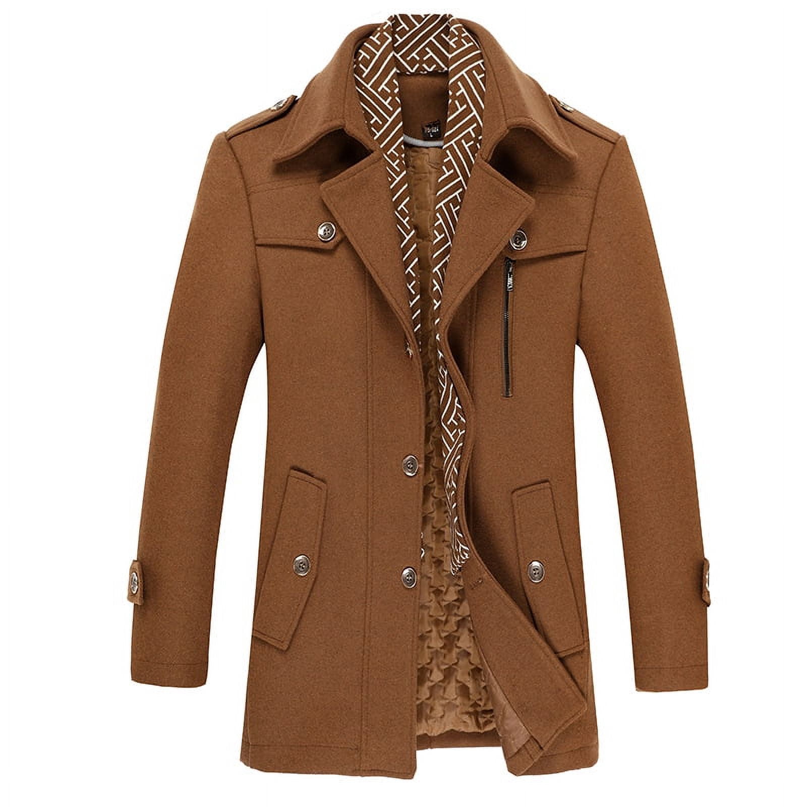 Winter men's coat with cotton wool trench coat, detachable scarf collar ...