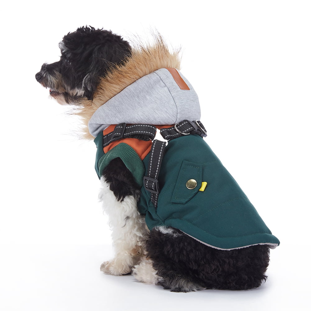 Winter pet casual hooded chest back integrated dog cotton jacket dog ...