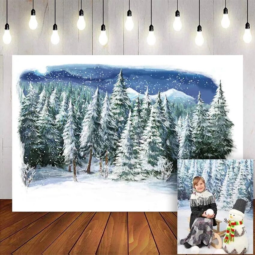 Winter snow backdrop for photography Pine forest Photo Background ...