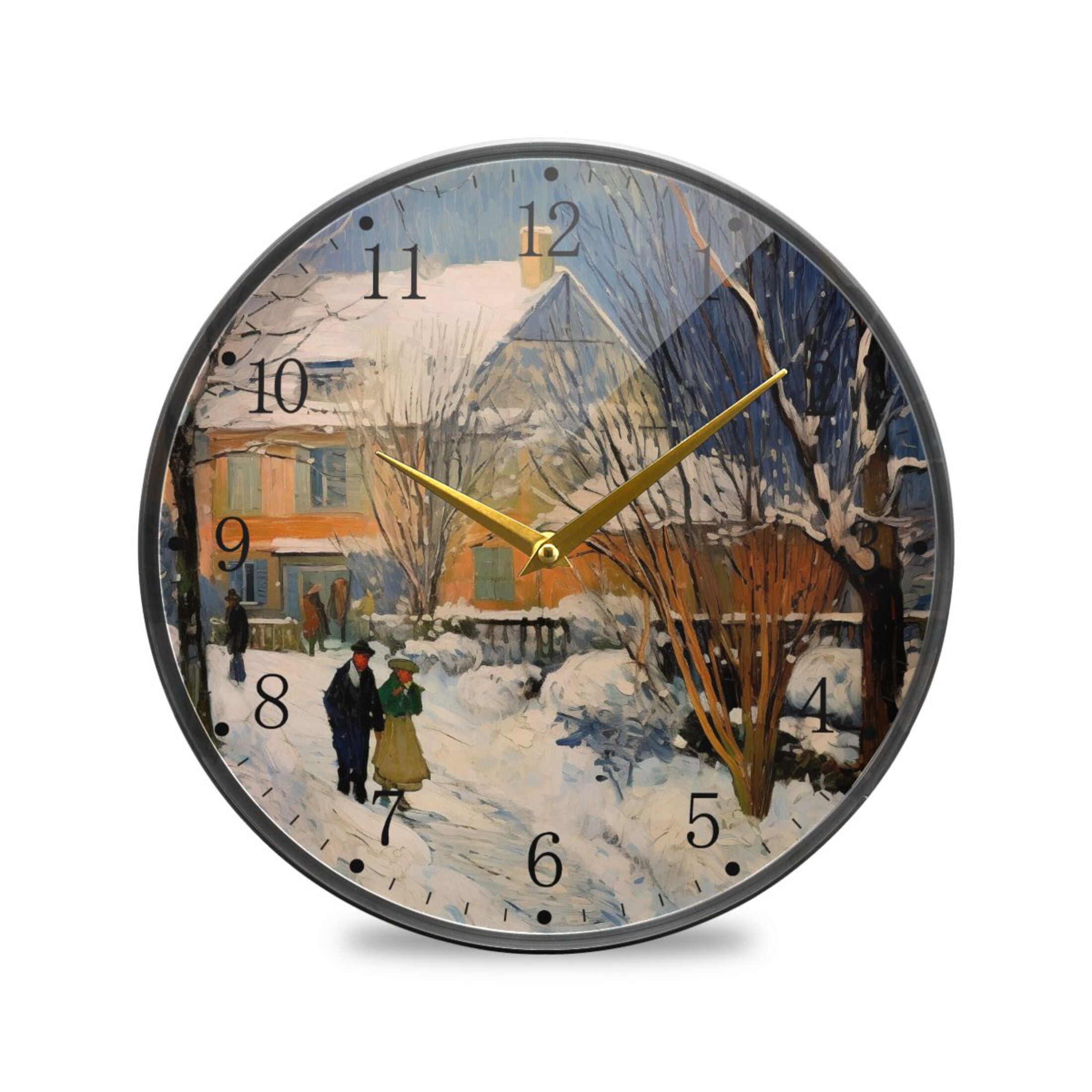 Winter with Snow Acrylic Wall Clocks Quiet Round Clock Battery Operated ...