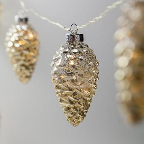 Wintergreen Lighting 6’ Mercury Glass Gold Star Lights/Gold Glass ...