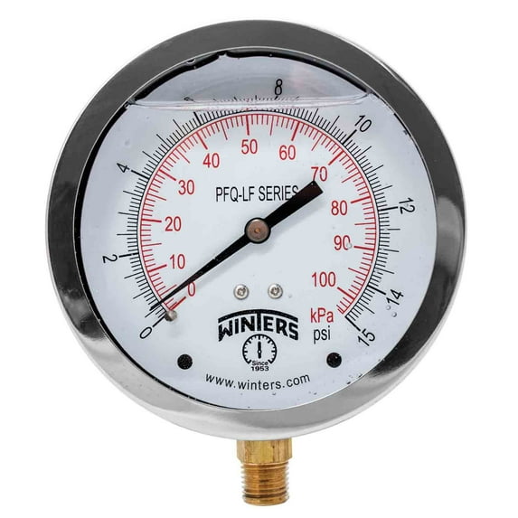 Winters 4" Dial Size, Liquid Filled Pressure Gauge, Potable Brass Internals, 304 Stainless Steel ...