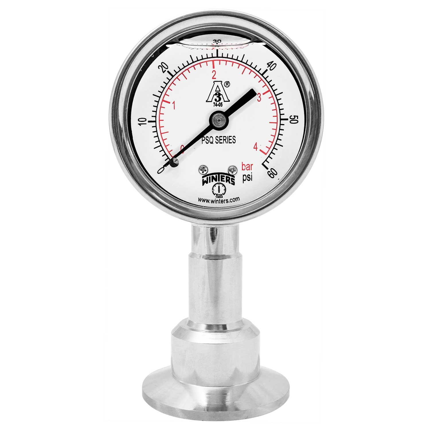 Winters PSQ Series Aluminum Dual Scale Sanitary Pressure Gauge, 2-1/2 ...