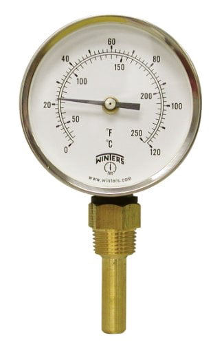 Winters TBT165 Dual Scale Steel HVAC Bi-Metal Thermometer, 2-7/16" Stem ...