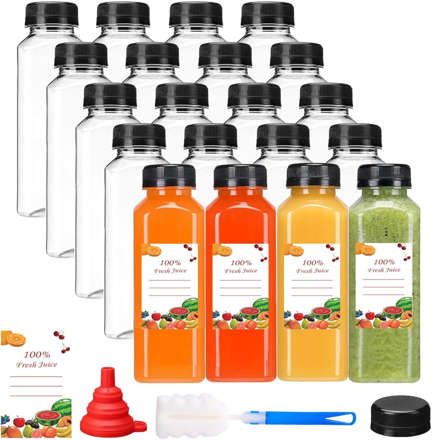 wintfarm 20pcs 13.6oz Empty Plastic Juice Bottles, Reusable Drink ...