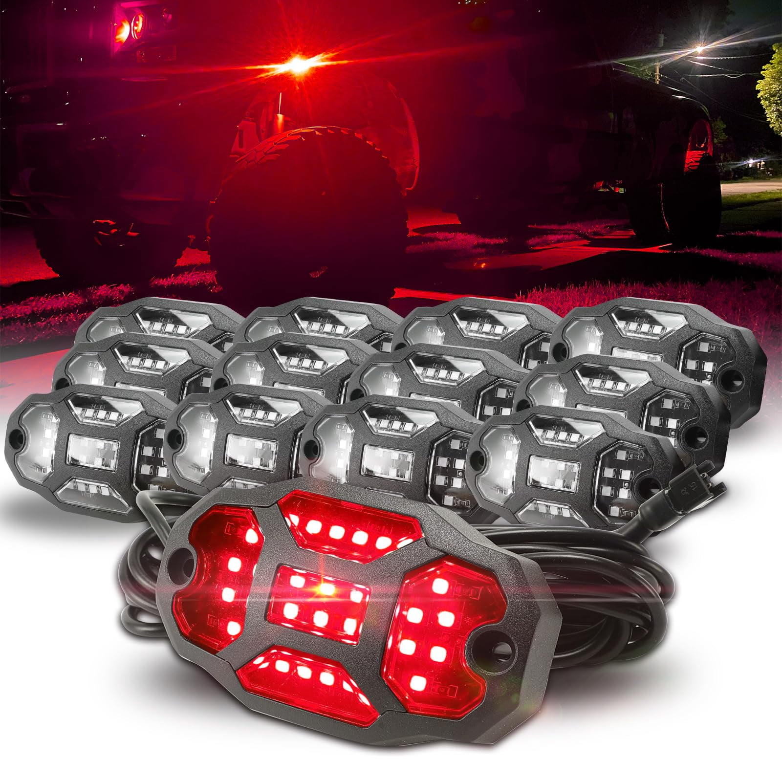 Winunite 12 Pods Quick SSF20 Connect Red Rock Lights, 30 Full Angle ...