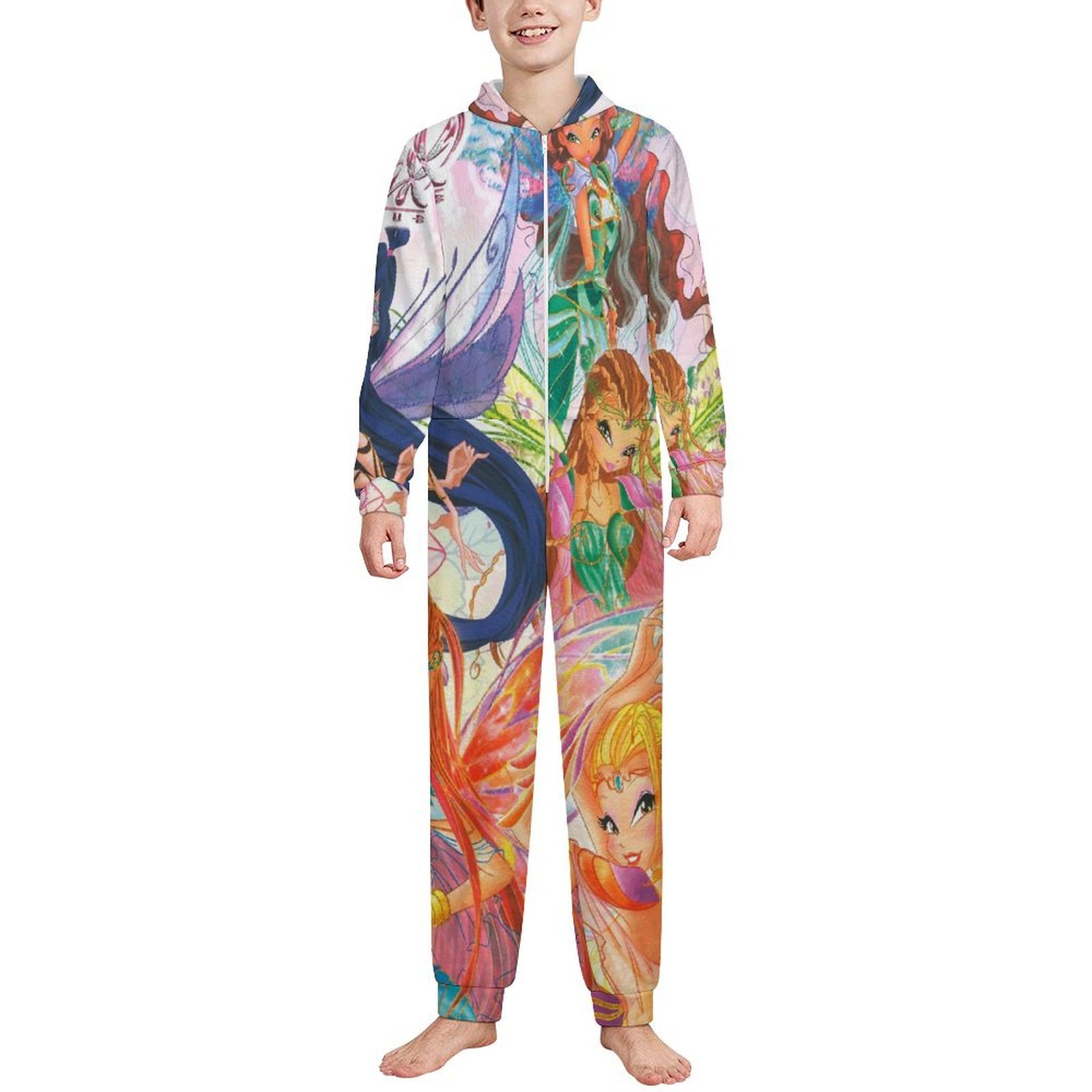 Winx Club Kids Hooded Union Suit One Piece Pajama Outfit Boys Girls PJs ...