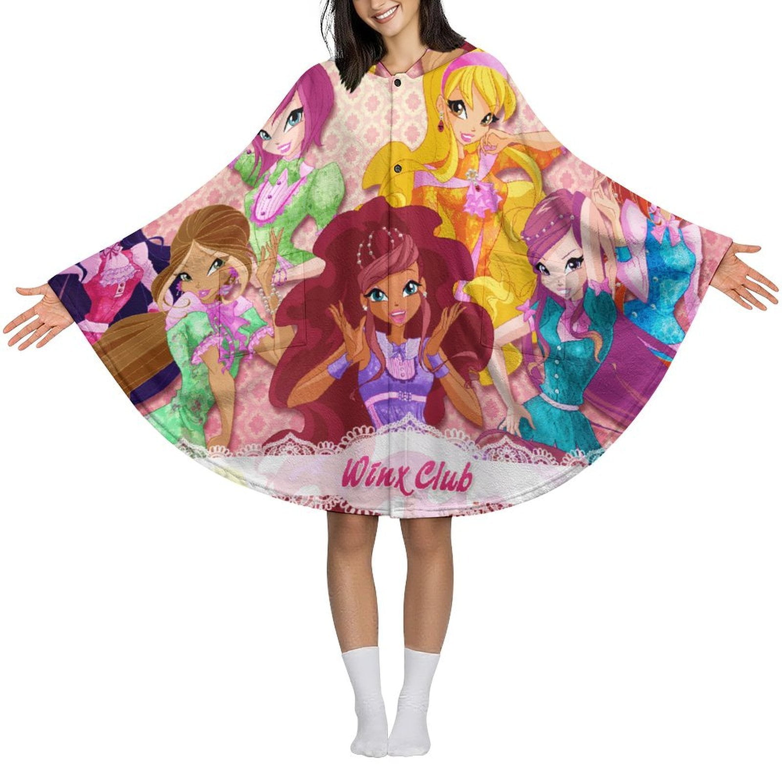 Winx Club Wearable Blanket Flannel Poncho Office Work Warm Cozy Shawl ...