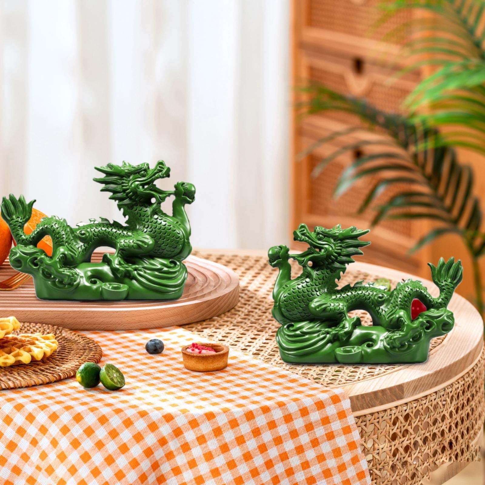 Winysin2024 Chinese Dragon Statue Handmade Wooden Dragon Pattern Gree ...