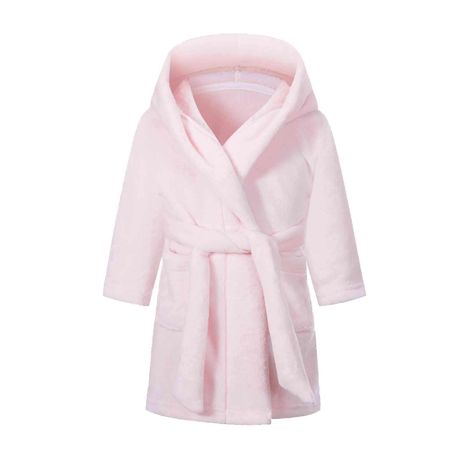 Wioihee Baby Girls Robe Kids Flannel Hooded Bathrobe Sleepwear Toddler ...