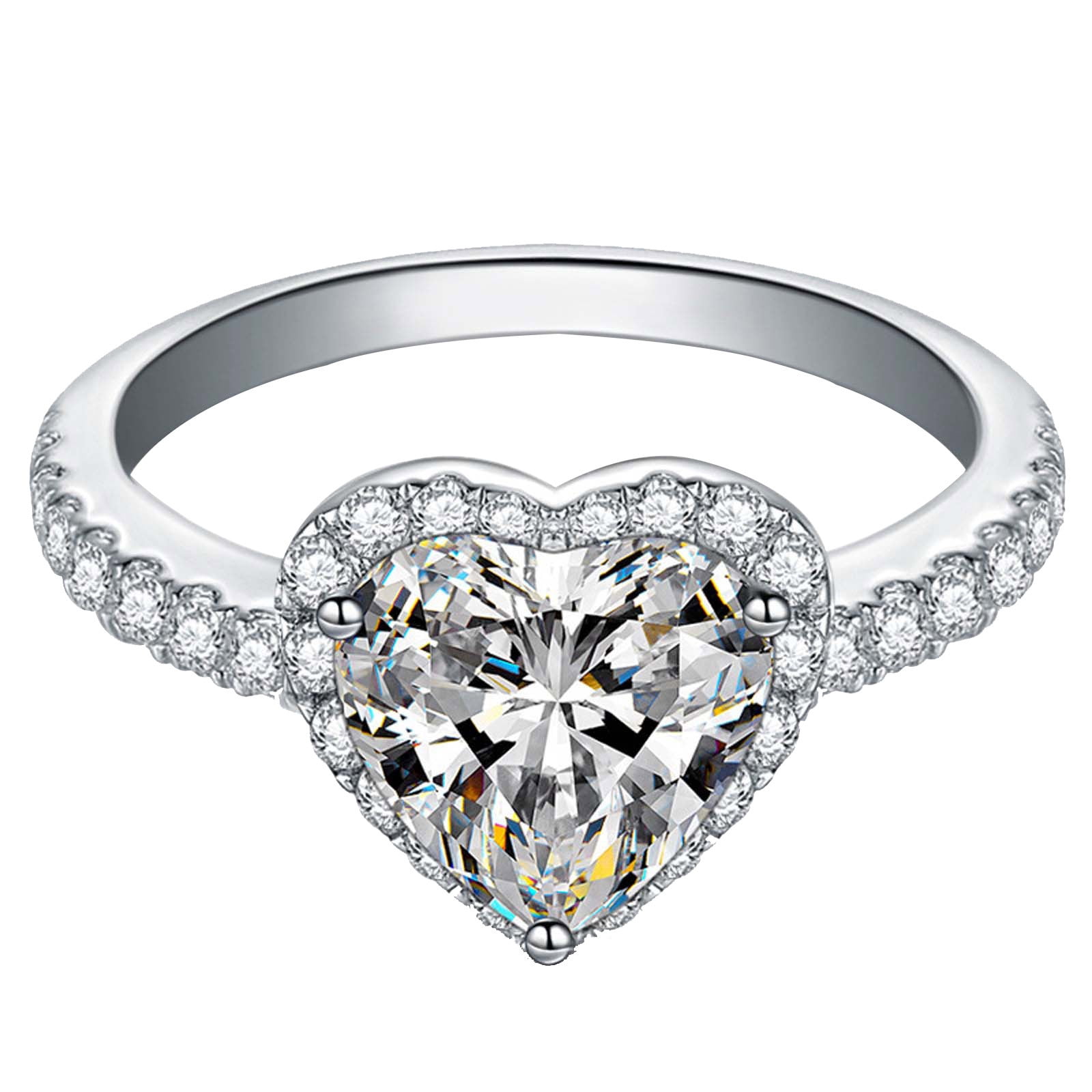 Wioihee Heart Engagement Ring for Women 925 Sterling Silver Cubic ...