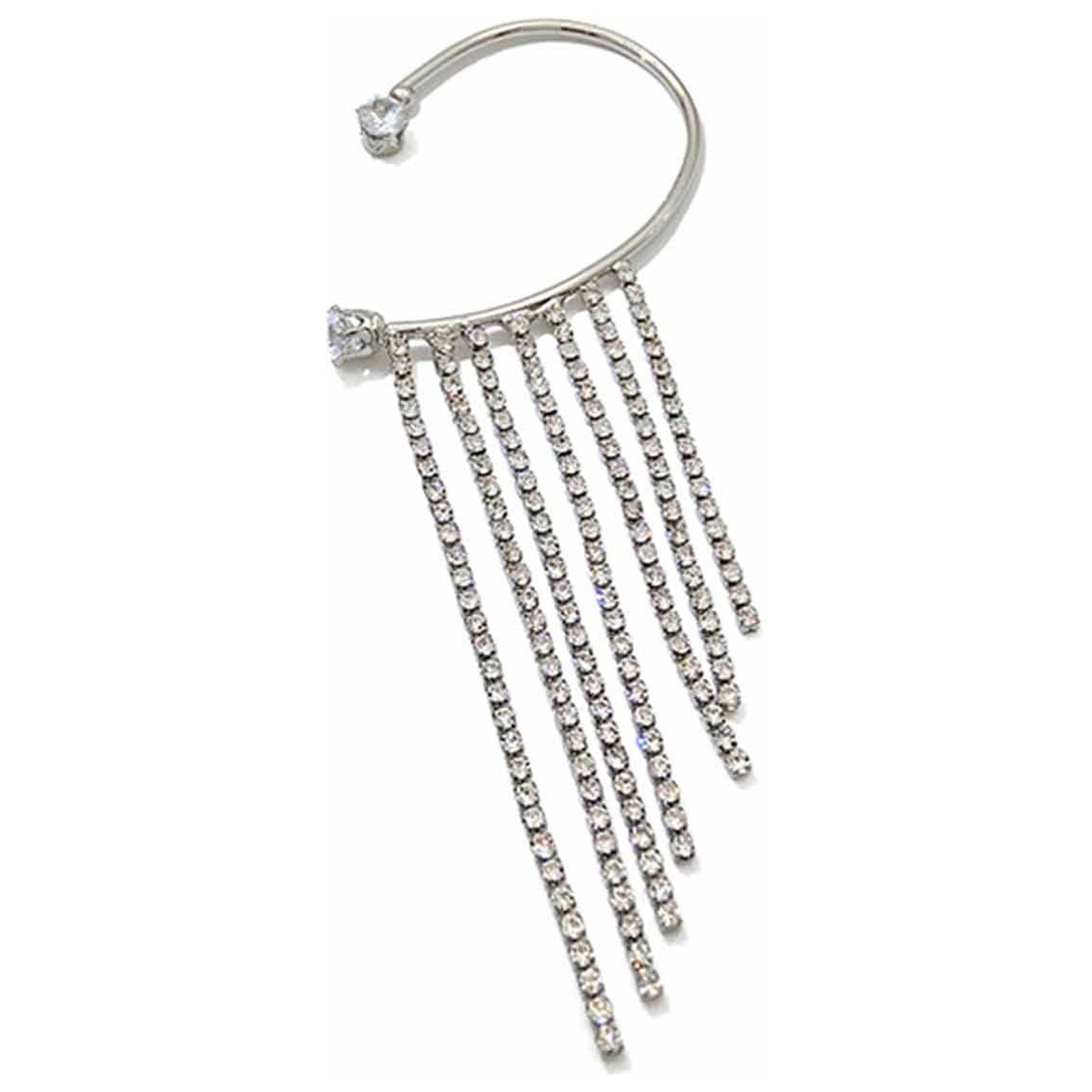 Wioihee Long Silver Tassel Earrings for Women Sparkle Rhinestone Dangle ...