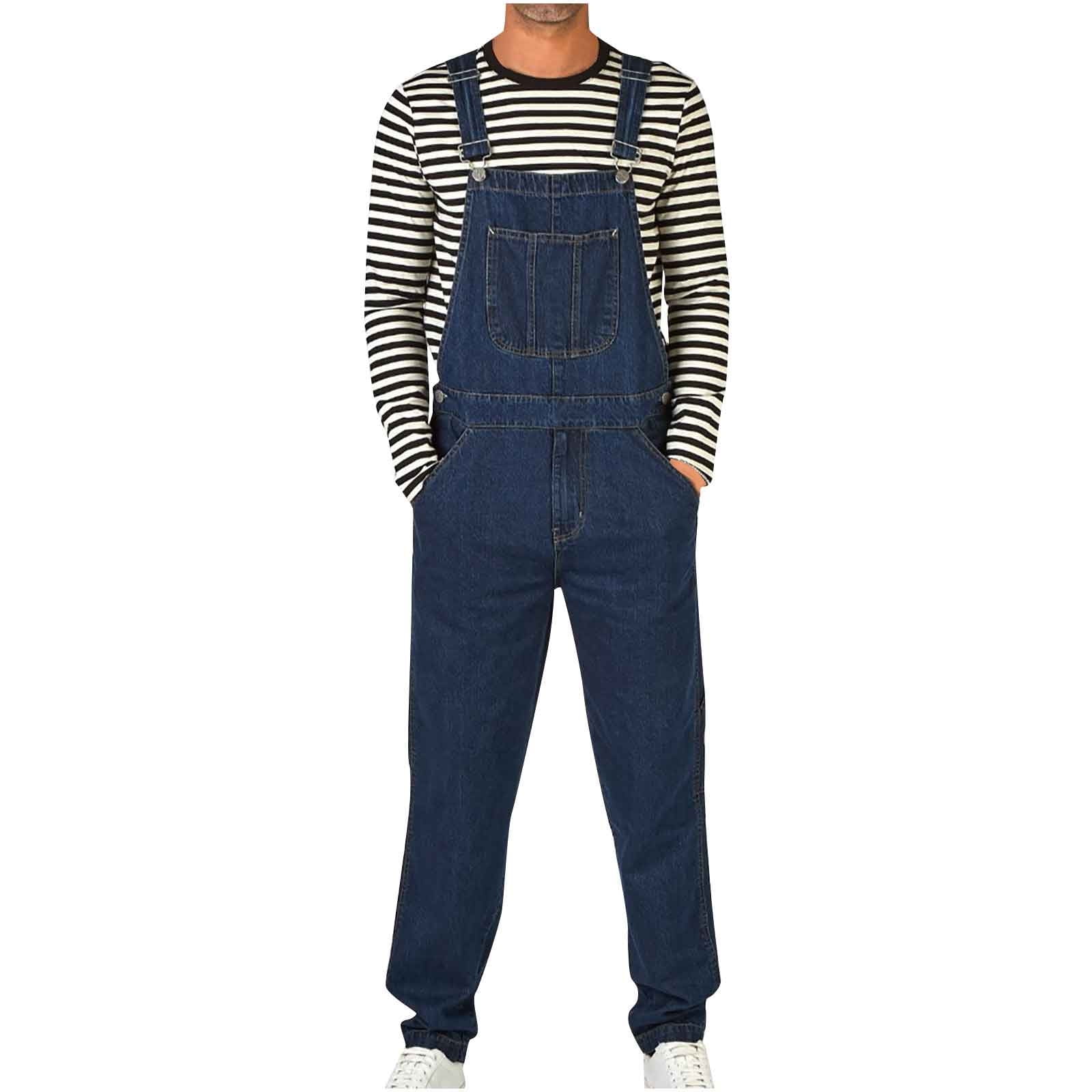 Wioihee Mens Denim Dungarees Jeans Bib and Brace Overall Pro Heavy Duty ...