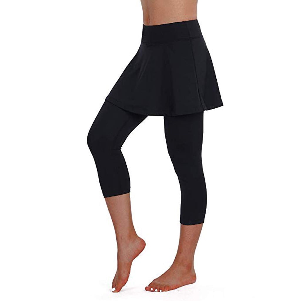 Wioihee Women Tennis Skirted Leggings with Pockets, Capris Yoga ...