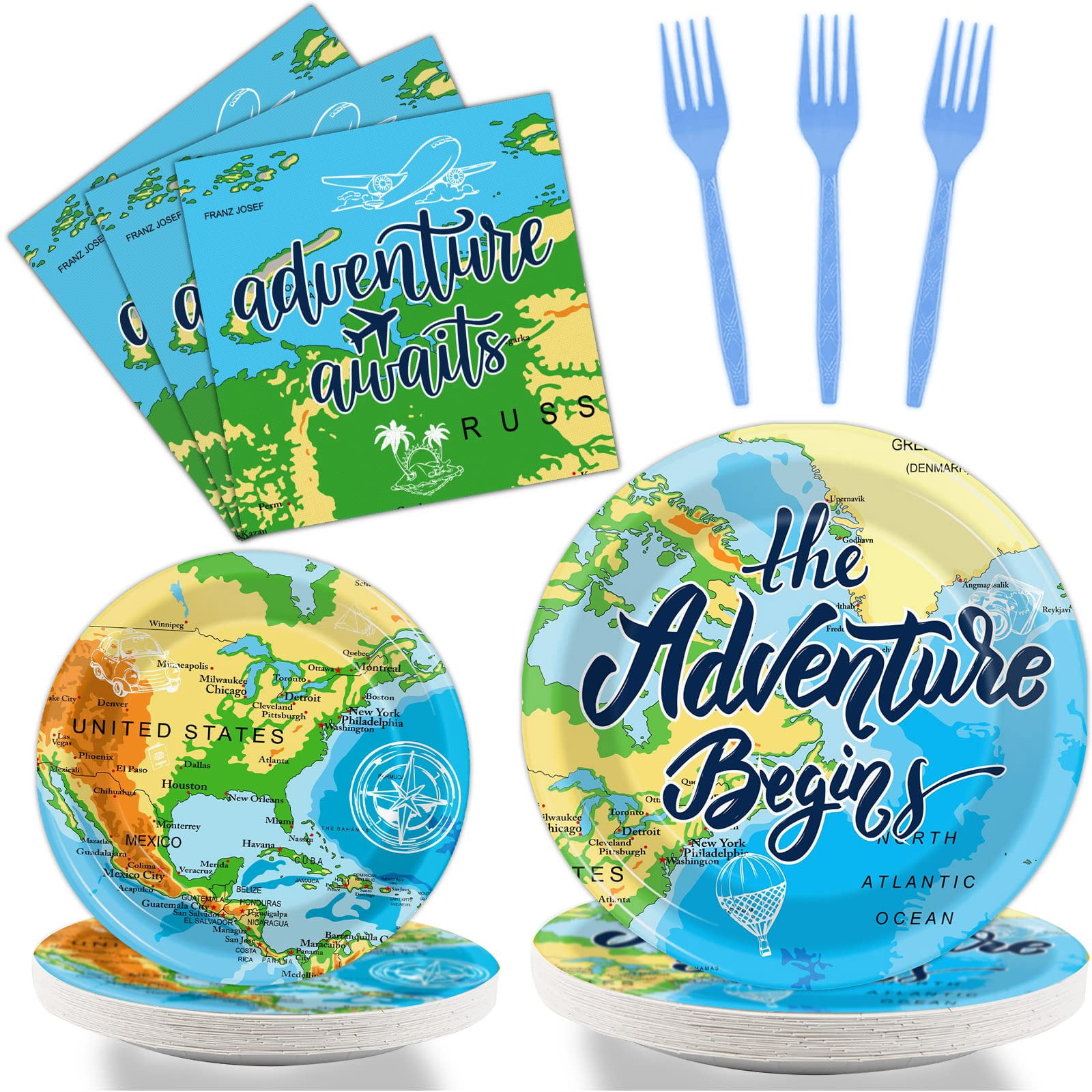 Wiooffen Adventure Awaits 96 RRF12 Pcs Travel Map Party Supplies - 24 ...