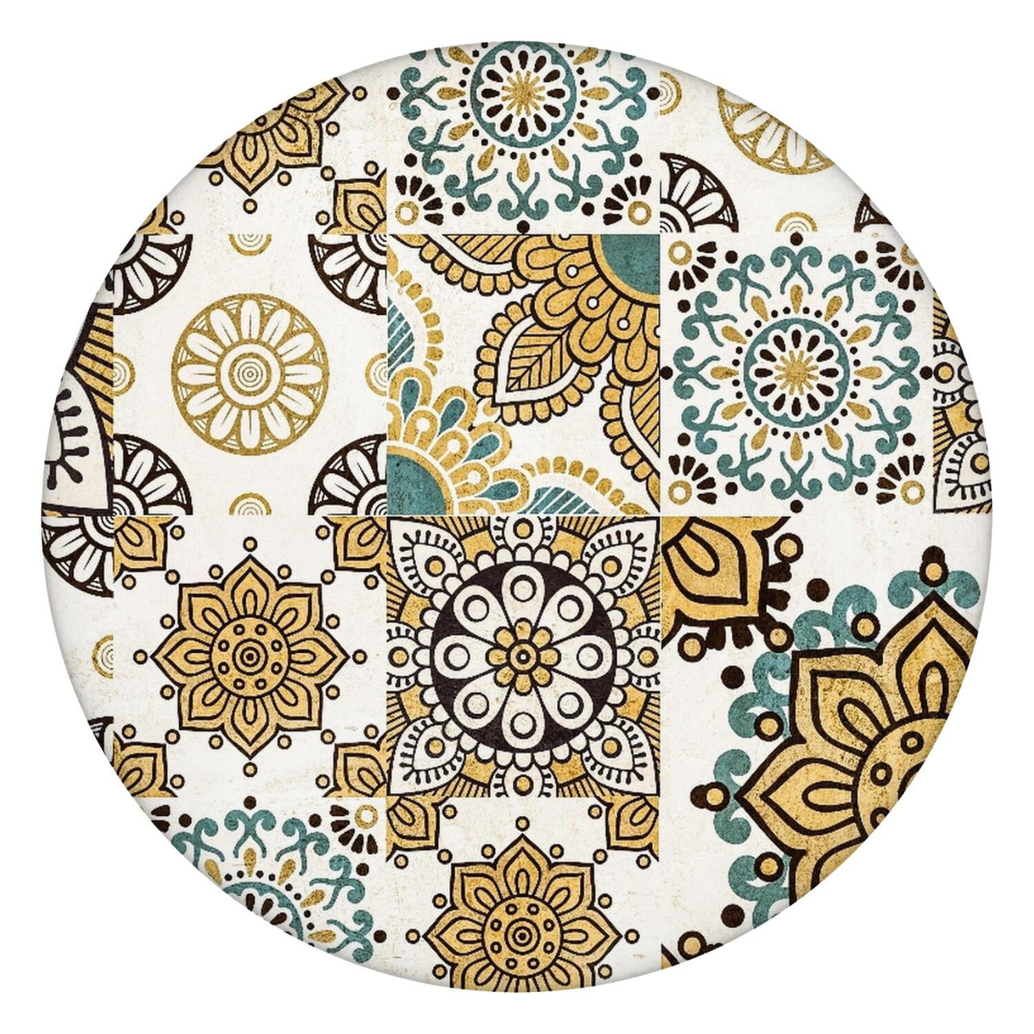 Wipe-Clean Boho Floral Tablecloth 44Inch Round, Elastic Fitted for 38 ...