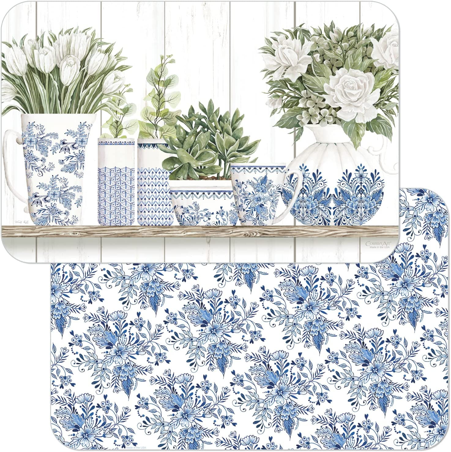 Heat Resistant, Washable Decofoam Placemats, Reversible Blue & White ...