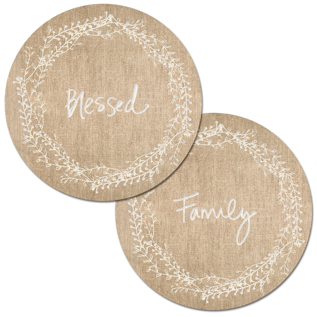 Wipe-Clean Reversible Round Table Mat, Family Blessed Design, Washable ...
